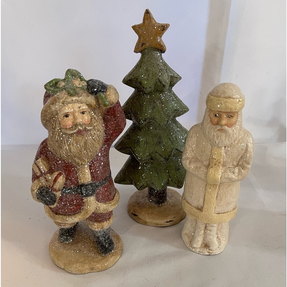 Source Unknown | Holiday | Christmas Resin Glitter Santas And Tree ...